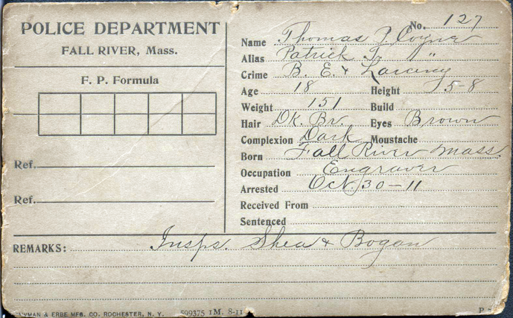 Mug Shots 1911-1932 – Fall River Historical Society
