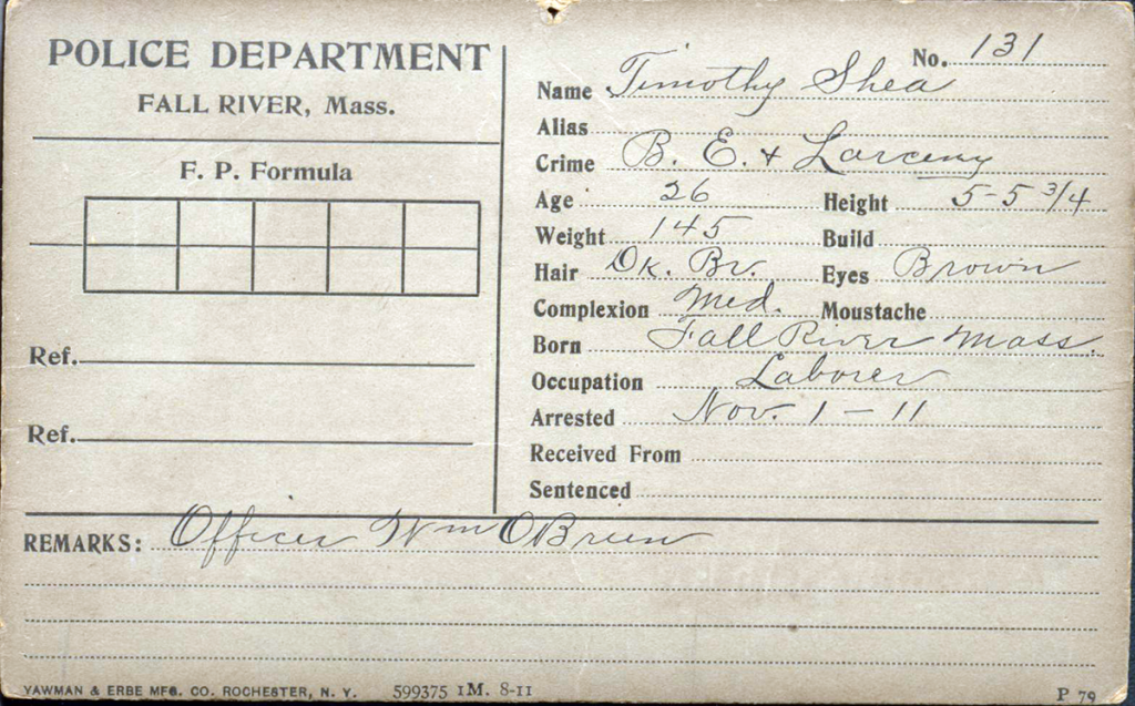 Mug Shots 1911-1932 – Fall River Historical Society