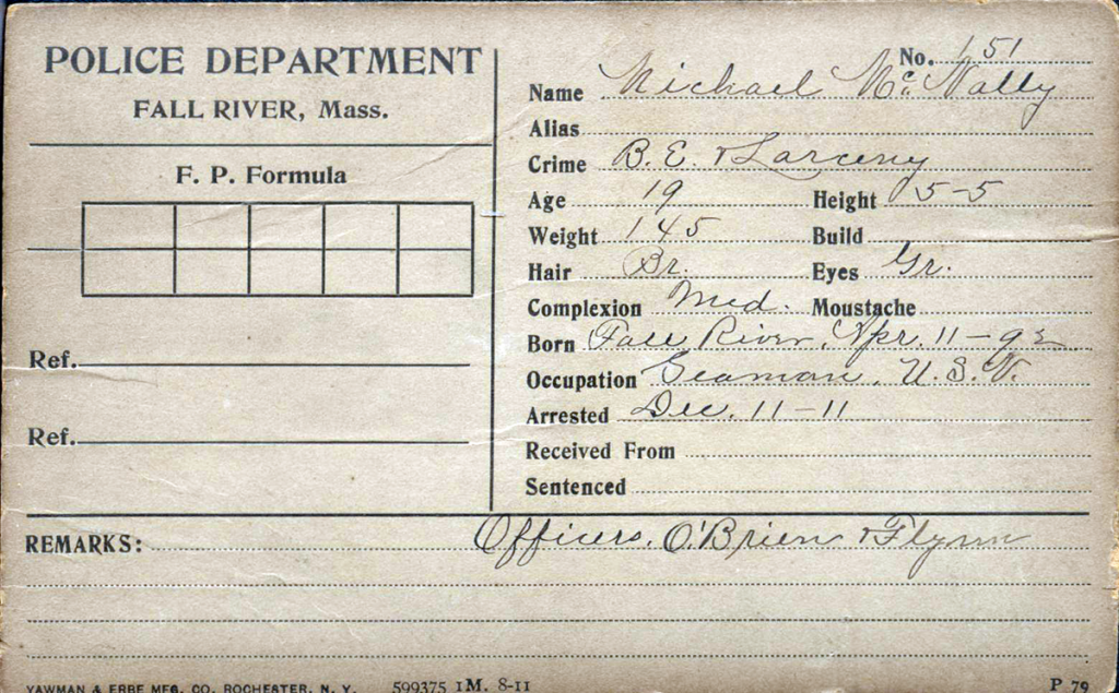 Mug Shots 1911-1932 – Fall River Historical Society