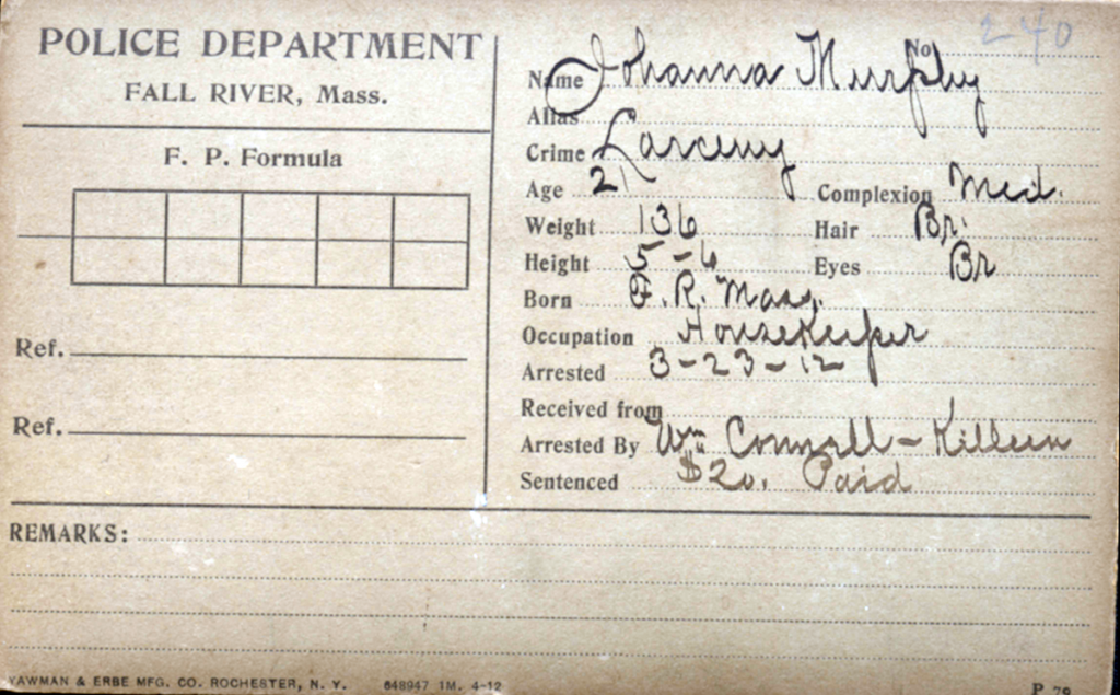Mug Shots 1911-1932 – Fall River Historical Society